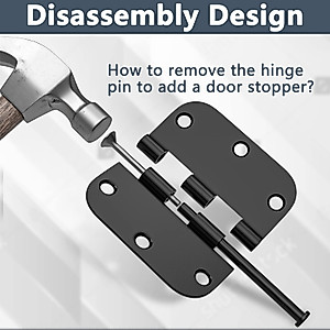 24 Pack Rounded Matte Black Door Hinges 3.5 x 3.5 inch with 5/8 Radius, Black 3 1/2 Interior Door Hinges, 3 ½"x 3 ½" Hardware