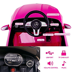 Bopilon Kids Electric Ride on Car with Remote Control, 12V Licensed Mercedes Benz Kids Car Battery Powered Electric Vehicles Toy Car, Adjustable Speed, Safety Belt, Music&LED Lights(Pink)