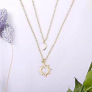 Stainless Steel Charm Sun and Moon Best Friend Couple Necklace Distance Matching Friendship BFF Jewelry Gifts for Women Men Teen (gold)