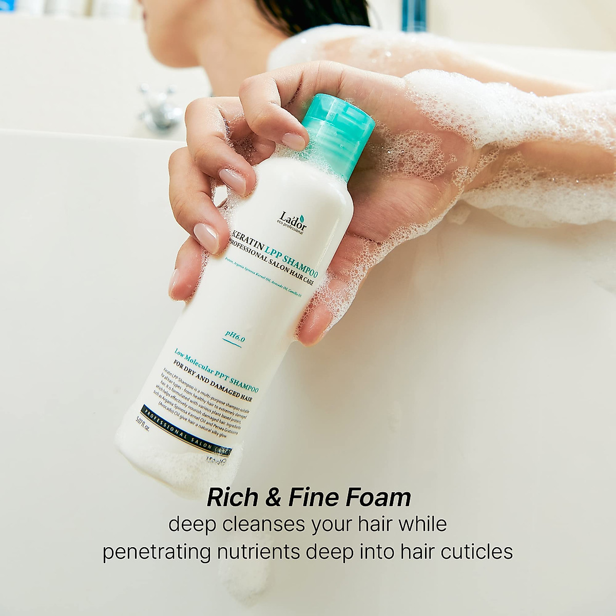 LA'DOR Keratin LPP Damage Care Shampoo w/Proteins & Plant Oils - pH Balanced Sub Acidic for Dry Damaged Frizzy Coarse Thinning Hair - NO Silicone, Paraben, Sulfate, Alcohol 5.07 Fl Oz (2pcs) LADOR