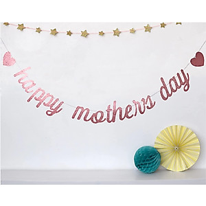 Swdthnh Happy Mother's Day Rose Gold Glitter Paper Banner, Funny Best Mom Ever/Mother's Birthday Party Photo Backdrops Sign Decoration(Rose Gold Mom)