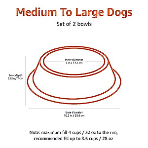Amazon Basics Stainless Steel Non-Skid Pet Dog Water And Food Bowl, Set of 2 (11 x 3 Inches), Each Holds Up to 3.5 Cups