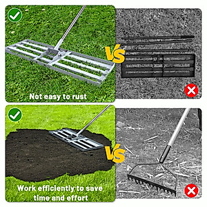 Sunvigor Lawn Leveling Rake, 30" x 10" Ground Plate with 6FT Adjustable Extra Long Handle Stainless Steel for Yard Garden - Heavy Duty Effort-Saving Leveling Soil Sand Spreading Dirt Top Dressing