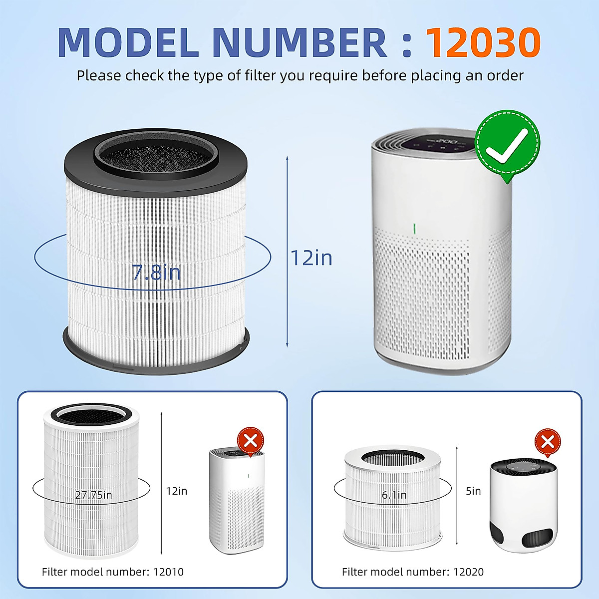 12030 HEPA Replacement Filter for Clorox Medium Room Air Purifier 11030 & 11031,3-in-1 H13 True HEPA with Activated Carbon Filter,2 Pack