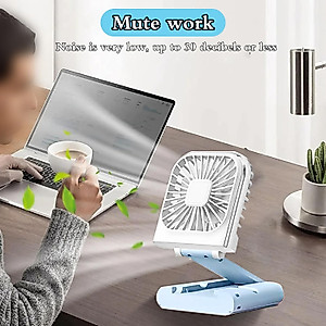 LYAPEONY Foldable Mini Portable Fan, 5 in 1 Design, 3000mAh Rechargeable Battery, 4 Speed Adjustable Wind Speed, Suitable for Travel, Outdoor, Camping, Car (Blue and White)