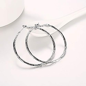 Hoop Earrings, 18K White Gold Plated Rounded Hoops Earrings for Women 46mm