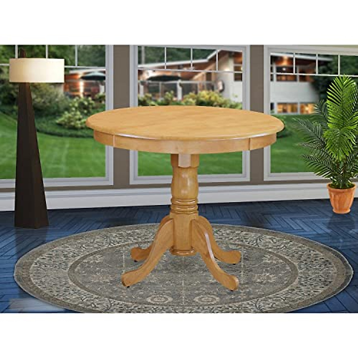 East West Furniture ANT-OAK-TP Antique Modern Kitchen Table - a Round Dining Table Top with Pedestal Base, 36x36 Inch, Oak