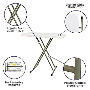 Flash Furniture Folding Table - Granite White - Height Adjustable - 30 Inch - TV Tray - Commercial Grade Laptop Table