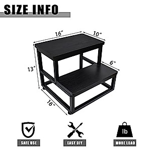 SZLHANJZ Step Stools for Adults & Kids, Bed Steps for High Beds for Adults, Multi-Purpose Metal and Wooden Step Stool with Round Corner, 2 Steps Bedside Kitchen Toilet Stool Hold Up to 500 LB, Black