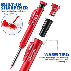 Hiboom 8 Pack Carpenter Pencil Set, 3 Colorful Solid Carpenter Pencils with Sharpener and Refills, Automatic Center Punch, Carbide Scribe Tool Kit for Construction Woodworking