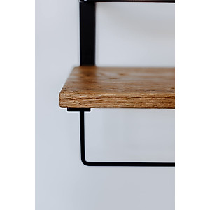 Wood Floating Shelves with Metal Towel Bar, Oak Kitchen Wall Storage Towel Rack, Bathroom Towel Holder, Wall Mounted Steel Towel Rack ETHIMO Bold I