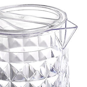 AVLA 2 Pack Acrylic Pitcher, 42 OZ Clear Water Container with Lid, Drink Beverage Fridge Jug, BPA-Free, Shatter-Proof, for Iced Tea, Sangria, Lemonade, Juice, Milk, Premium Quality, Diamond Pattern