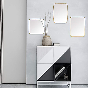 YEAKE Desk Table Stand Mirror for Make Up,Gold Hanging Wall Mirror Office with Metal Frame & Simple Bracket Can Be Assembled.(Rectangle)