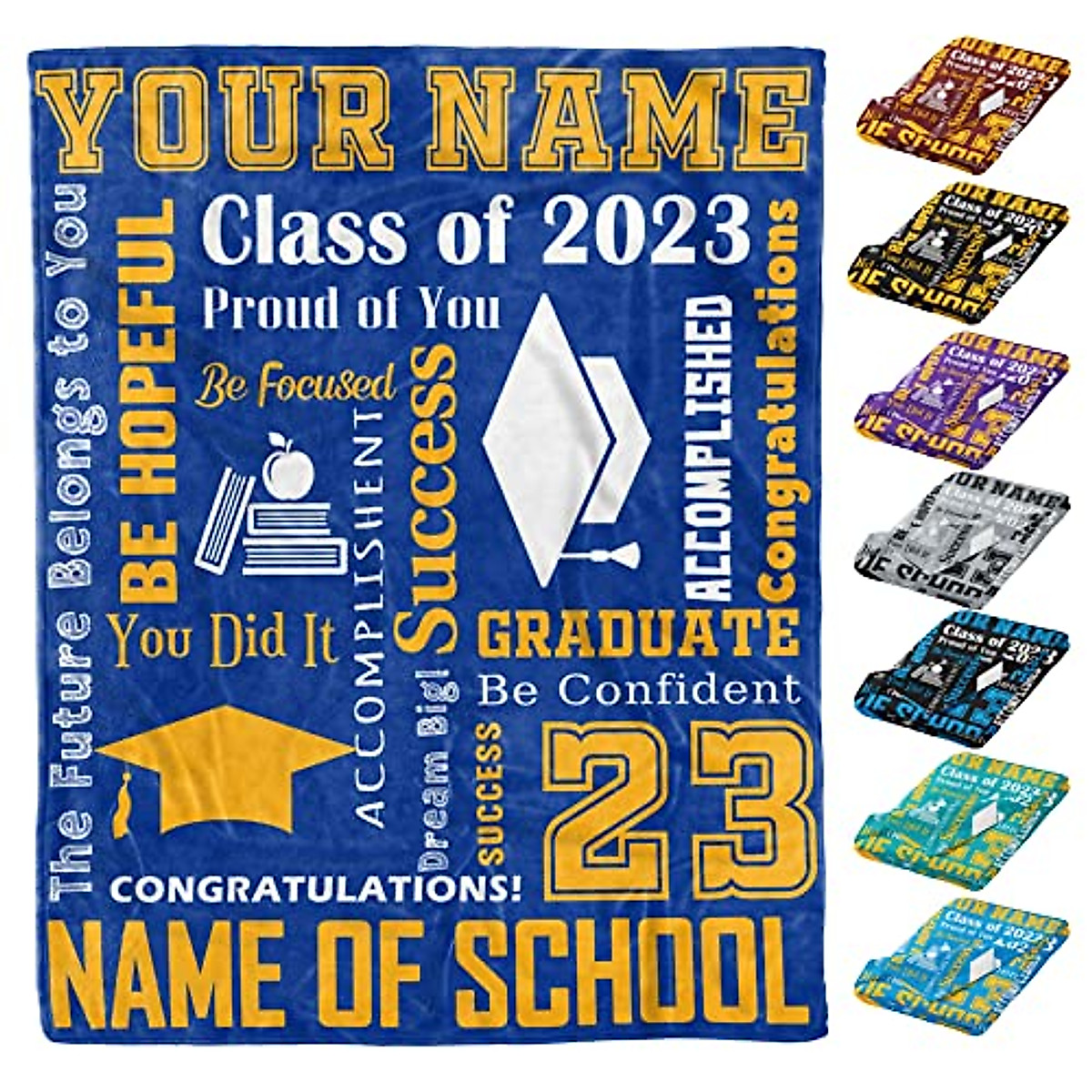 YESCUSTOM Personalized Graduation Blankets with Name Class of 2023 Custom Graduates Throw Blanket Made in USA Customized Graduation Gifts for Seniors Her Him Boys Girls Men Women