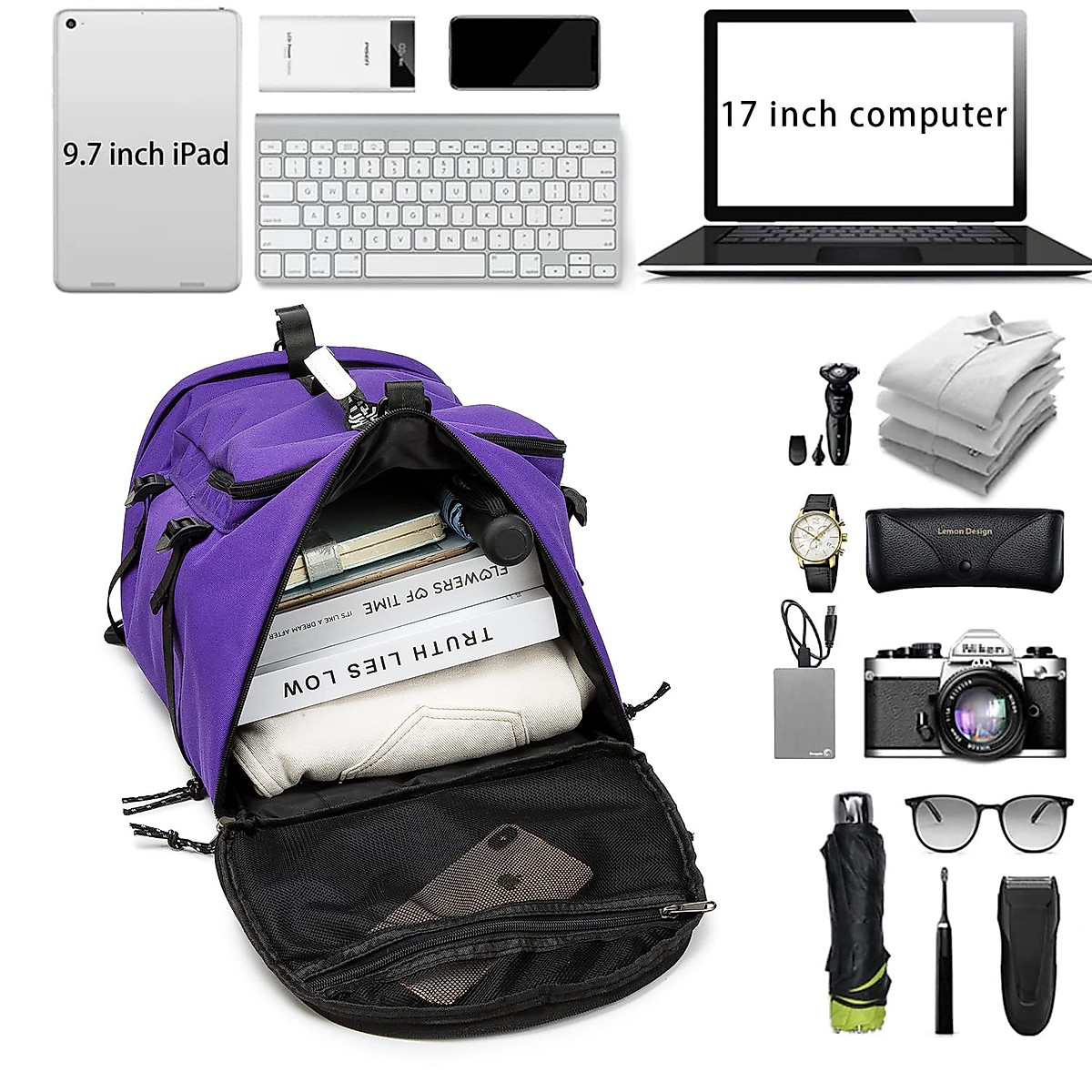 FUNYAGO Gym Duffle Bag Waterproof black Laptop Backpack Suitable for Hiking, Fishing, Travel 40L Large Capacity Trendy Cool Lightweight Backpack for Men and Women