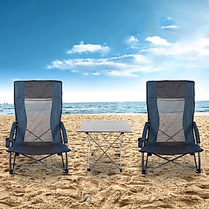 REDCAMP High Back Beach Chairs for Adults 2 Pack, Oversided Folding Low Beach Chairs for Concerts, Lightweight Portable for Camping Backpacking Outdoor Sports Events, Navy