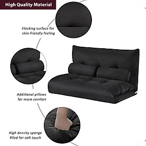 Harper & Bright Designs Lazy Sofa Adjustable Folding Futon Sofa Video Gaming Sofa with Two Pillows