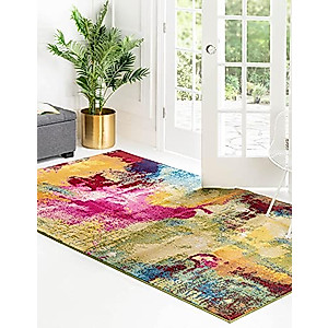 Unique Loom Estrella Collection Colorful, Abstract, Watercolor, Modern, Eclectic Area Rug, 3 ft 3 in x 5 ft 3 in, Multi/Beige