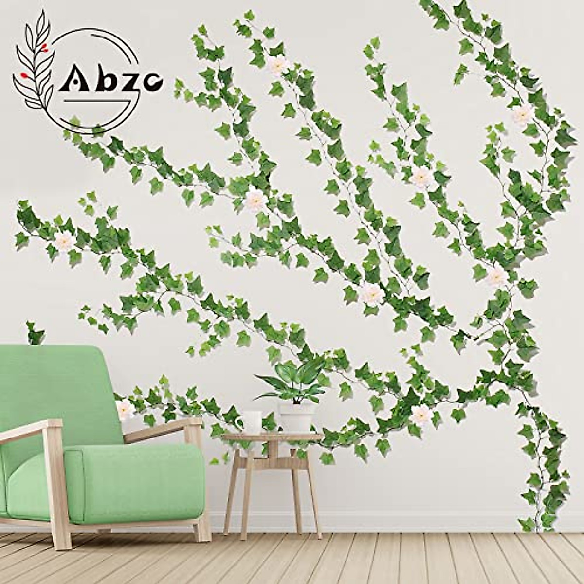 Abzo 57 Pcs Fake Ivy Leaves Artificial Ivy Wreath Green Leaf Plants for Wall Hanging Plants Greenery Background Furniture Bedroom Wedding Decor DIY Jungle Themed Party Decor