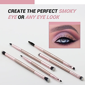 EyeShadow Brush Set Double Sided Make Up Brushes Eyeshadow 5 Pcs Eyeliner Brush for Makeup,Professional Eye Shadow Blending Concealer Eyebrow Eye Liners Premium Synthetic Eye Makeup Brushes（Rose Gold)