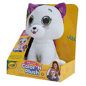 Crayola Deluxe Color ‘N Plush Kitty, 10” Stuffed Animal - Draw, Wash, Reuse – with 2 Ultra-Clean Washable Fine Line Markers, 1 Broad Line Marker, 1 Washable Stamp Marker