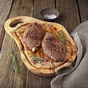 Forest Decor Olive Wood Cutting Board, Wooden Board with Juice Groove, Steak Board for Barbeque, Grilling Meat, Handcrafted Charcuterie Cheese Serving Board, Chopping and Carving Block, 16x6.5