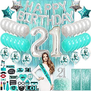 Sweet 16 Party Decorations, Sweet 16 Gifts For Girls, Sweet 16 Birthday Decorations, Sweet 16 Sash, 16 Balloon Numbers, Sweet 16 Cake Topper, Sweet 16 Banners Photo Booth Props Teal Green White - 70PK