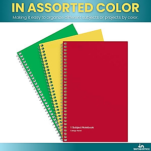 1InTheOffice 1-Subject Wirebound Notebook, College Ruled, 80 Sheets, Spiral Notebook 5x7, 7 3/4" x 5", 6/Pk (6)