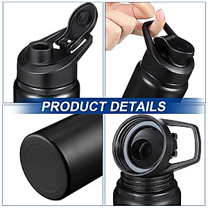 Potchen 20 Pack Aluminum Water Bottles 20 Oz Metal Sports Bottles with Snap Lids Portable Bike Water Reusable Travel Container with Handle Bulk Pack School Supplies(Black)