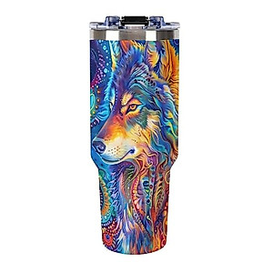 Wolf Insulated Tumbler with Lid And Straw Stainless Steel Travel Coffee Mug 40oz Light Rose Red-style