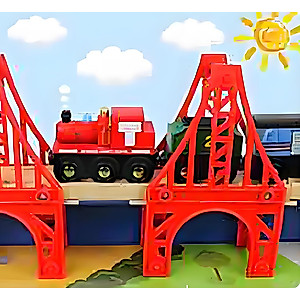 Wooden Train Bridges, 3 Suspension Bridge, Wooden Train Track Accessories, Wooden Train Track, Train Tracks Compatible with All Major Brands, Wooden Toys for Girls & Boys