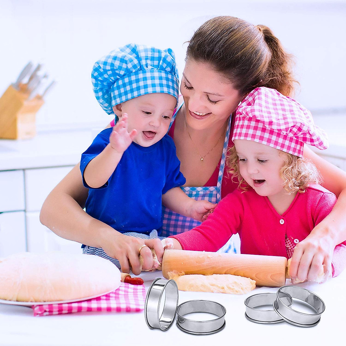 Boao 16 Pieces Crumpet Rings English Muffin Rings Double Rolled Tart Rings Stainless Steel Muffin Rings Round Muffin Tart Ring Molds for Home Baking(3 Inch)