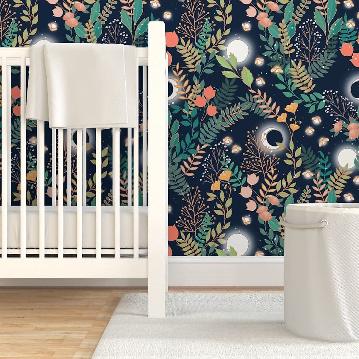 Peel & Stick Wallpaper Swatch - Fireflies Stars Night Bugs Moon Insects Custom Removable Wallpaper by Spoonflower