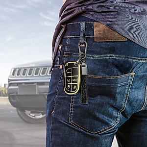 Compatible with Jeep Grand Cherokee Key Fob Cover, 3 4 5 Buttons Protector for Jeep Key Cover with Key Fob Keychain, Fit for Jeep Compass Renegade Cherokee (Jep-W)