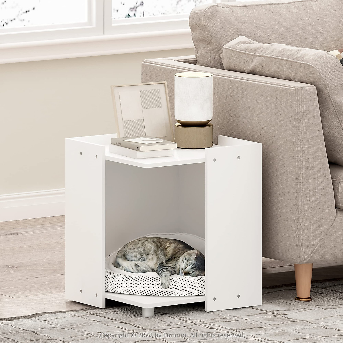 Furinno Peli Multipurpose End Table with Storage, Solid White, Cube