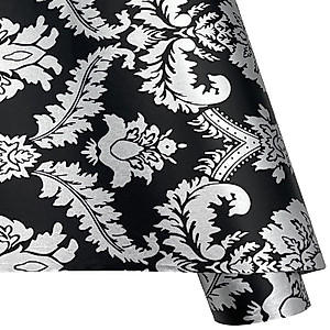 Yifely SimpleLife4U Silver Damask Furniture Paper Decorative Black Shelf Drawer Liner Peel & Stick 17x118 Inches by SimpleLife4U