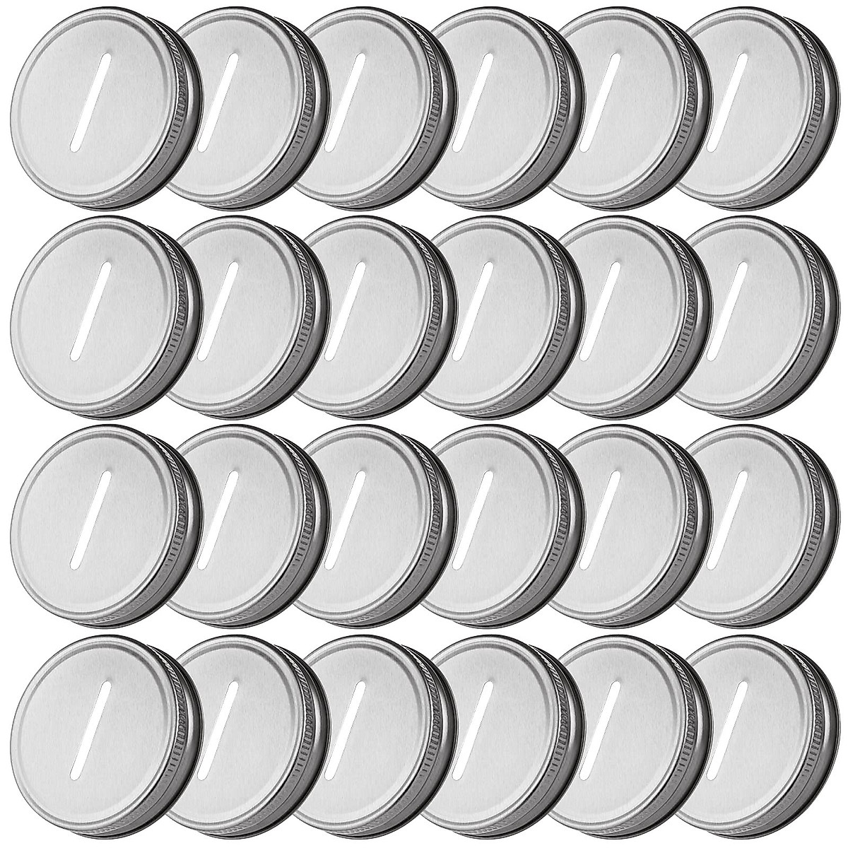 JMIATRY 50Pcs Coin Slot Lids for Regular Mouth Mason Jar, Polished Rust Resistant Canning Lids, Money Saving Jars Silver Slotted Lids, Metal Coin Slot Lid for Regular Mouth Ball, Use for 2.75 Inch
