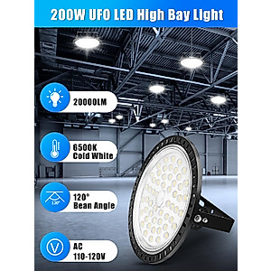 UFO LED High Bay Lights 200W 5 Packs,Super Bright 20000LM High Bay LED Shop Lights,6500K Daylight High Bay LED Lights,Waterproof High Bay Lighting,LED High Bay Light for Factory Warehouse Workshop