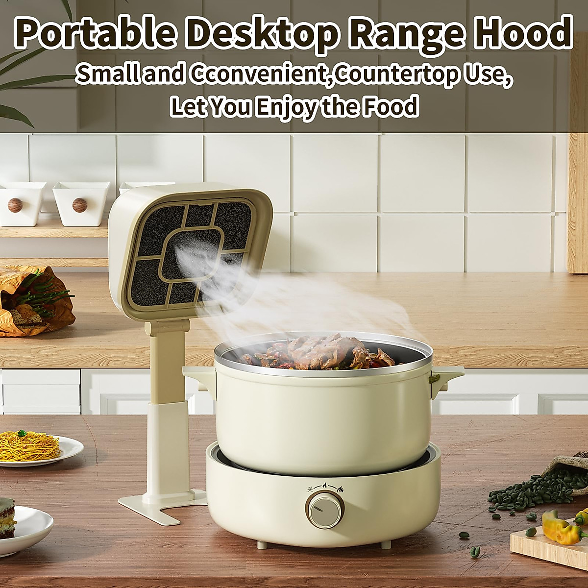 TIRYIUOU Desktop Range Hood Portable Kitchen Exhaust Fan Kitchen Vent Fan Portable Range Hood for Kitchen, Hot Pot, BBQ