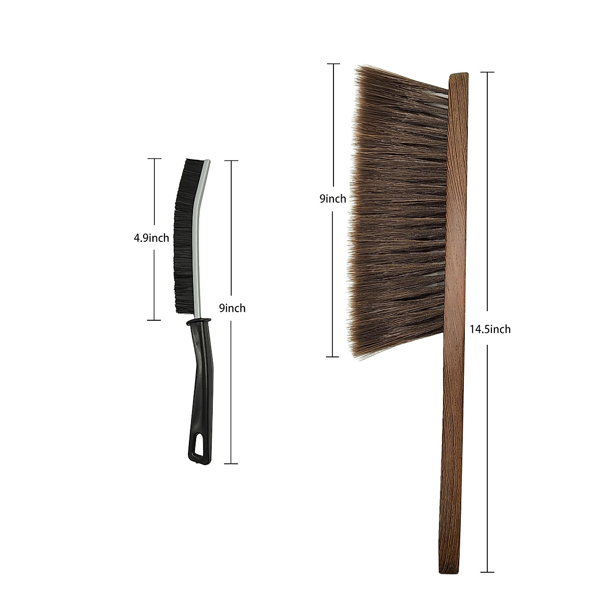 LUNARCHEER Wooden Dusting Brush and Crevice Cleaning Brush Set, Hand Broom Brush, Soft bristles,for Bed, Clothes, Sofa, Fireplace, Outdoor, Car Seat Use (Brown)