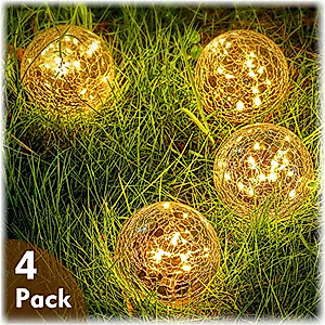 Honoson Garden Solar Lights Outdoor Globe Light Cracked Glass Ball Yard Decor Waterproof Warm White Led Solar Light Decorative Solar Ball Garden Decor for Backyard Lawn Ornament (4, 4.7 Inch)