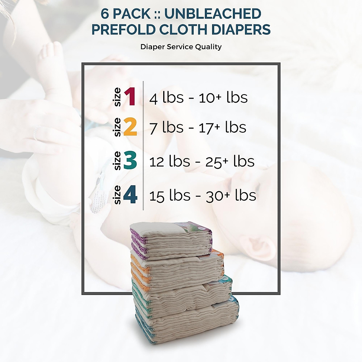 Kanga Care 6 Pack of Reusable Prefold Cloth Diaper Inserts, Unbleached Viscose of Rayon From Bamboo and Organic Cotton, Best Washable Diapers for Babies, Size 4 (Toddler)