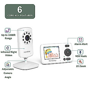 HelloBaby Monitor with Camera and Audio, 1000ft Long Range Video Baby Monitor-No WiFi, Night Vision, VOX Mode-Power Saving, 2.4'' Portable Travel Screen, Baby Safety Camera, for Baby/Pet, Plug & Play