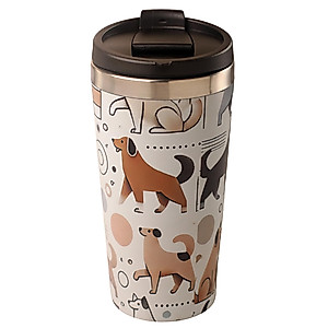 AetherSip 15 oz Dog Print Insulated Travel Mug; Cone-Shaped Stainless Steel Tumbler; Spill-Proof Flip Lid; Ideal for Coffee, Tea, and Cold Beverages