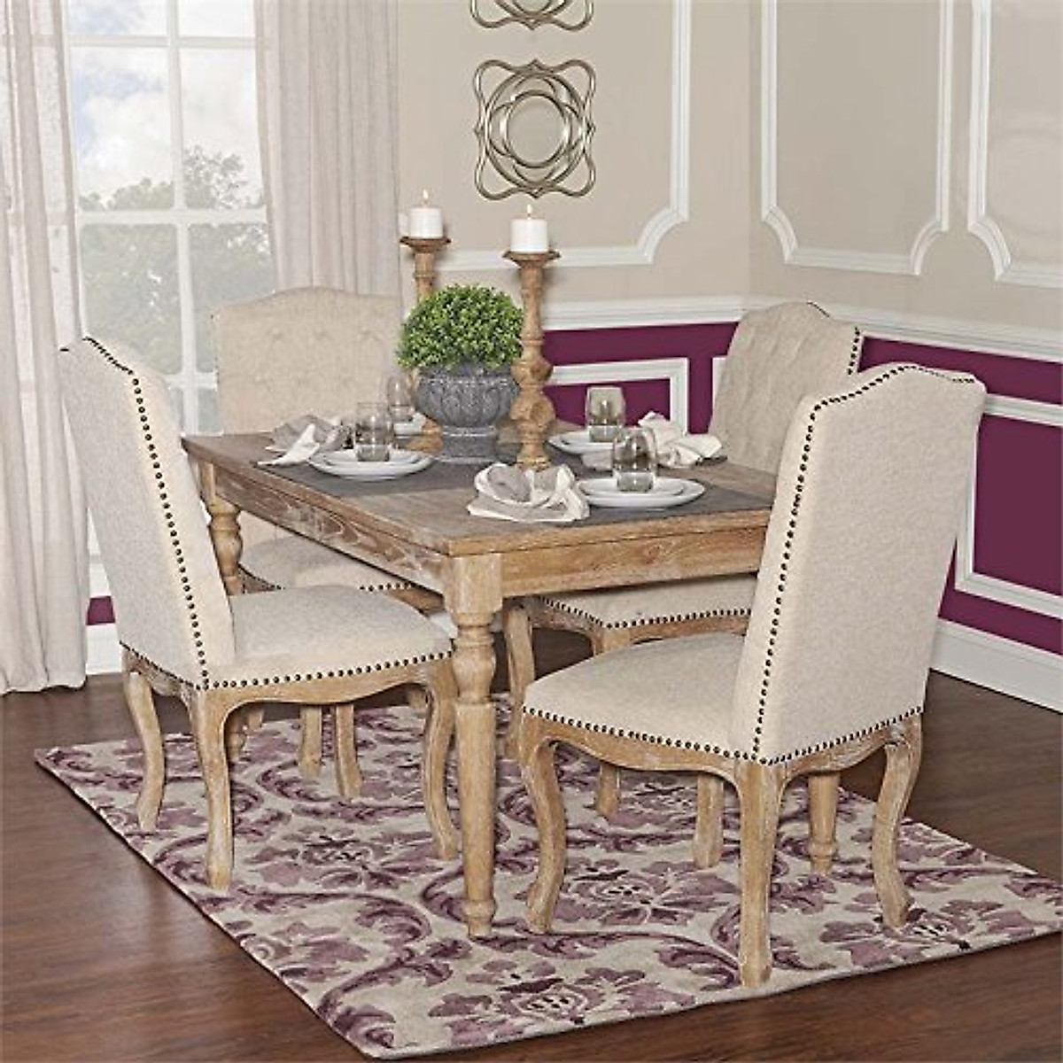 Riverbay Furniture 59" W x 35" D Transitional French Inspired Design Wood Dining Table with Spacious Table Top and Decorative Turned Legs in Light Natural Brown