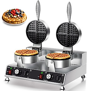 PYY Double Waffle Maker Commercial Waffle Machine Large Stainless Steel Waffle Oven PancakeSilver Non-stick Electric Chaffle Maker for Restaurant Party Food Stall