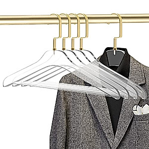 Quality Clear Acrylic Lucite Coat Suit Hangers with Bar – 5-Pack, Stylish Clothes Hanger with Acrylic Pant Bar - Coat Hanger for Dress, Suit - Closet Organizer Adult Hangers (Matte Silver, 5)