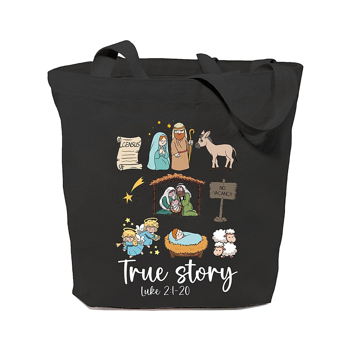 GXVUIS True Story Canvas Tote Bag for Women Jesus Faith Christmas Reusable Grocery Shoulder Shopping Bags Christian Gifts Black