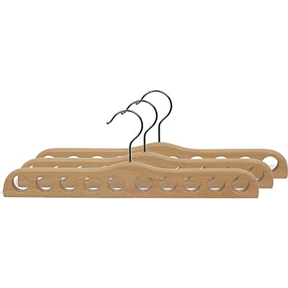 Natural Finish Wood Scarf Hanger with 10 Holes and Chrome Hardware in 17 1/2" Length X 3/4" Thick, 1 Hanger