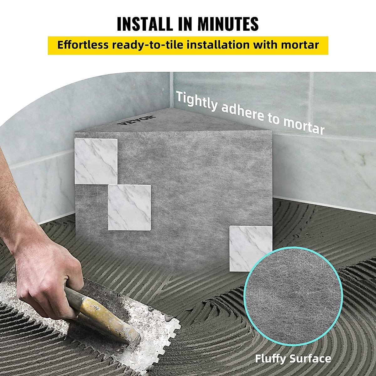 VEVOR Ready to Tile Shower Seat, 22.4" x 16" x 20" corner shower bench, Factory Waterproof & 100% Leak Proof Tileable Shower Corner Seat, 440lbs Load-Bearing Triangular Board Shower Bench, Grey